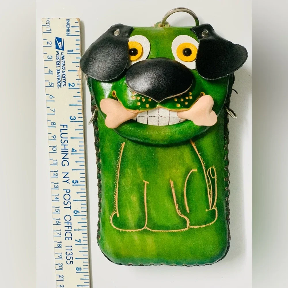 Handmade | Bags | Handmade Green Leather Puppy Crossbody Bag Cute ...